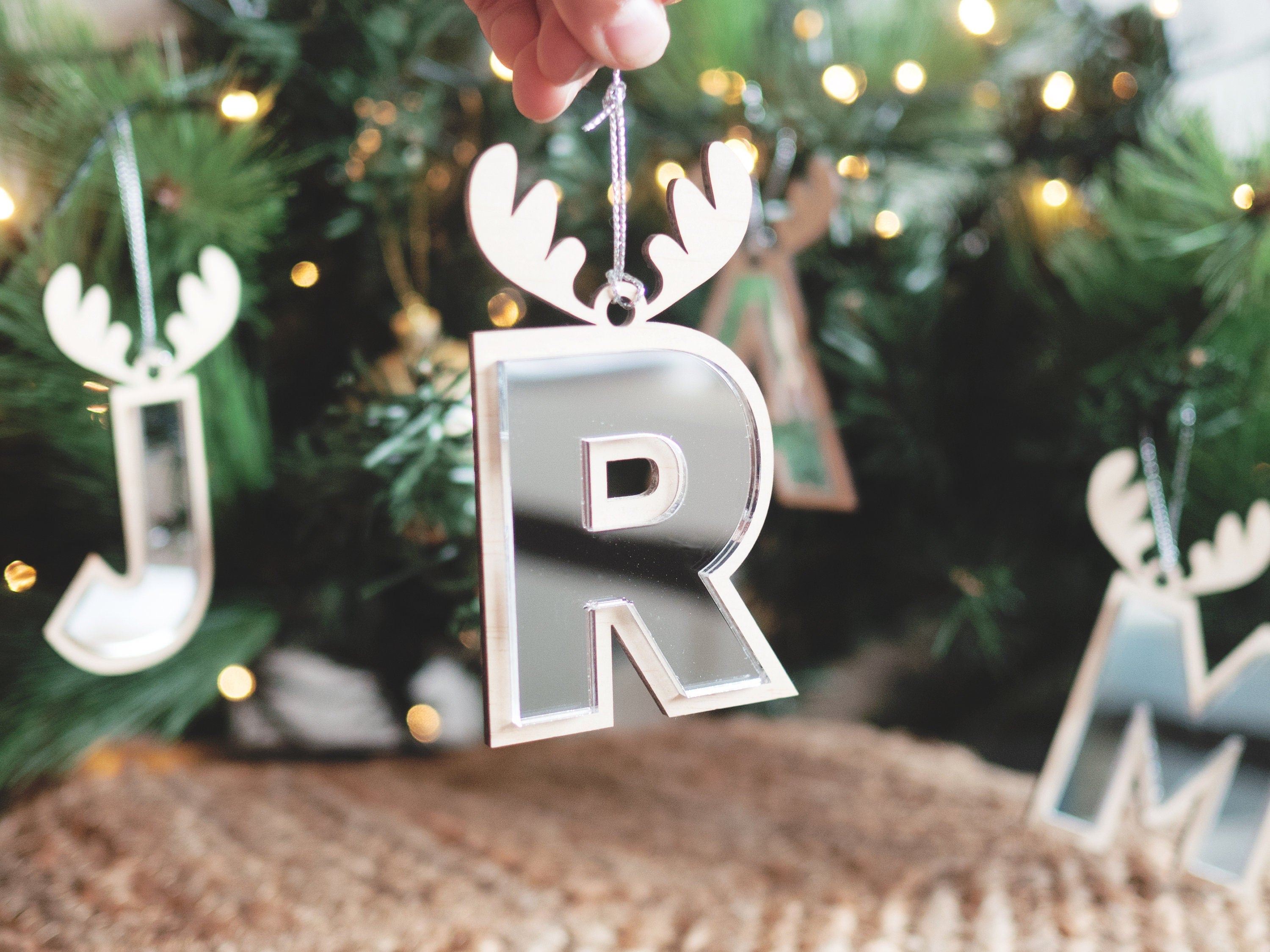 Initial Christmas Tree Ornament (Reindeer) - Letter Christmas Ornament ...