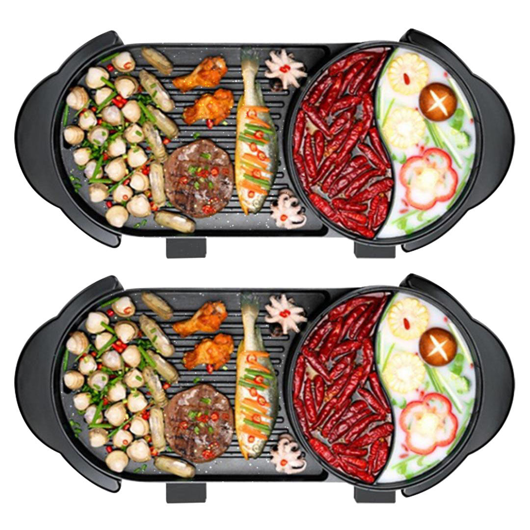 SOGA 2X 2 in 1 Electric Non-Stick BBQ Teppanyaki Grill Plate Steamboat ...