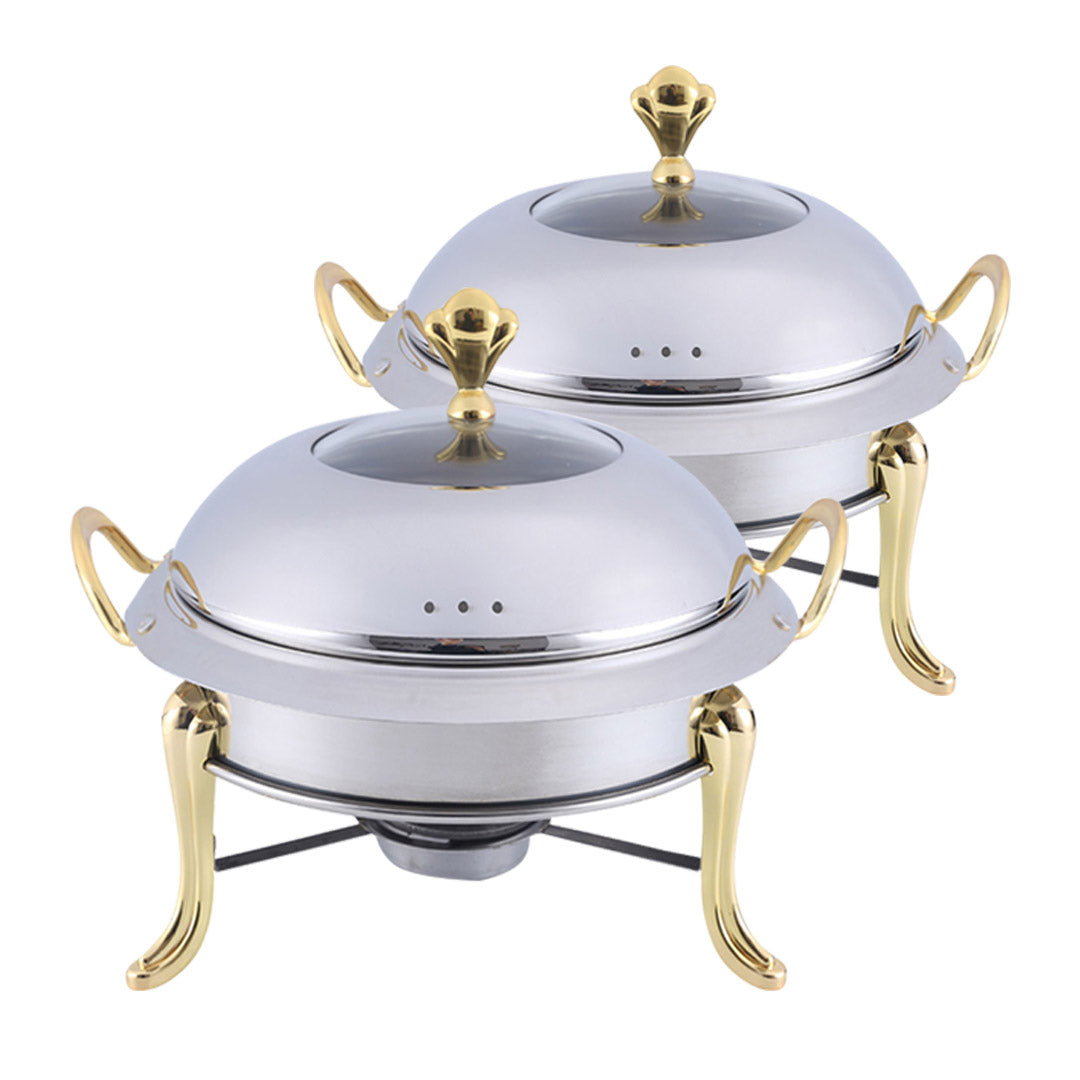 SOGA 2X Stainless Steel Gold Accents Round Buffet Chafing Dish Cater F ...