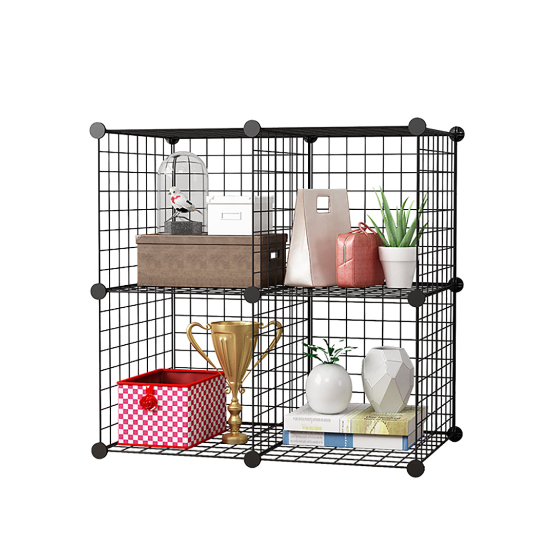 SOGA Black Portable 4-Cube Storage Organiser Foldable DIY Modular Grid ...