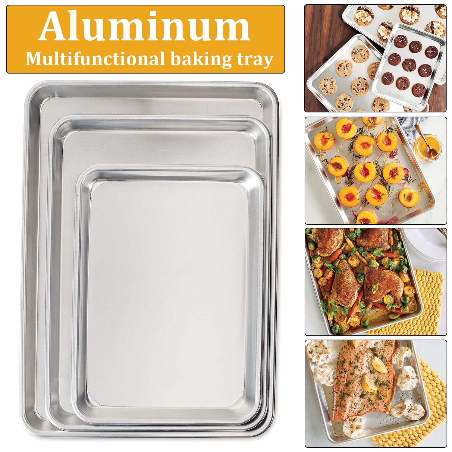 1pc Aluminum Commercial Baker's Half Sheet, Bakeware Cookie Oven Bakin ...