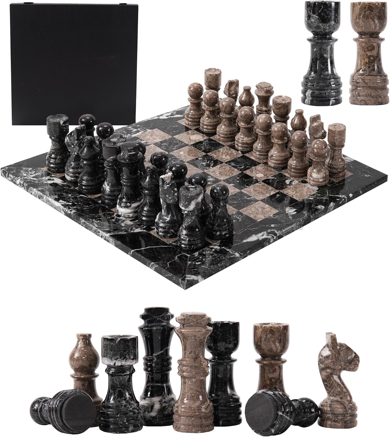 Earthen Crafts Marble Chess Set 12 Inches Black Zebra & Oceanic with S ...