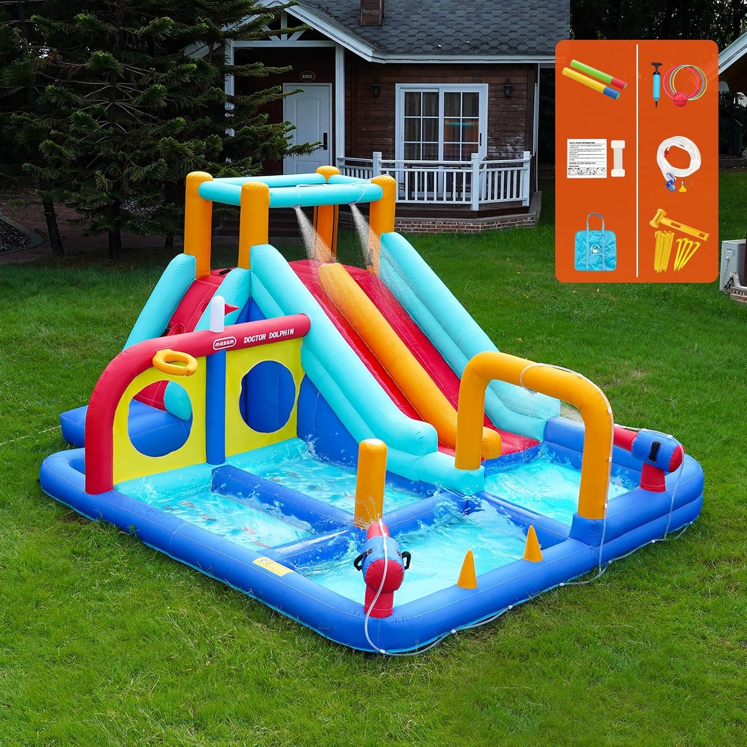 Mazam 10-in-1 Inflatable Water Park Jumping Castle with Slides and Poo ...