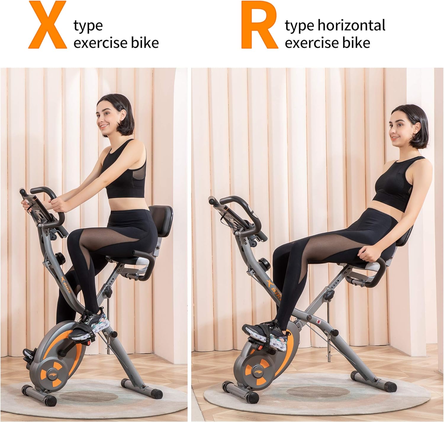 leikefitness Folding Stationary Bike Recumbent Exercise Bike w Arm Resistance Bands Pulse Sensor LCD Monitor and Easy to Assemble Indoor Cycling Bike