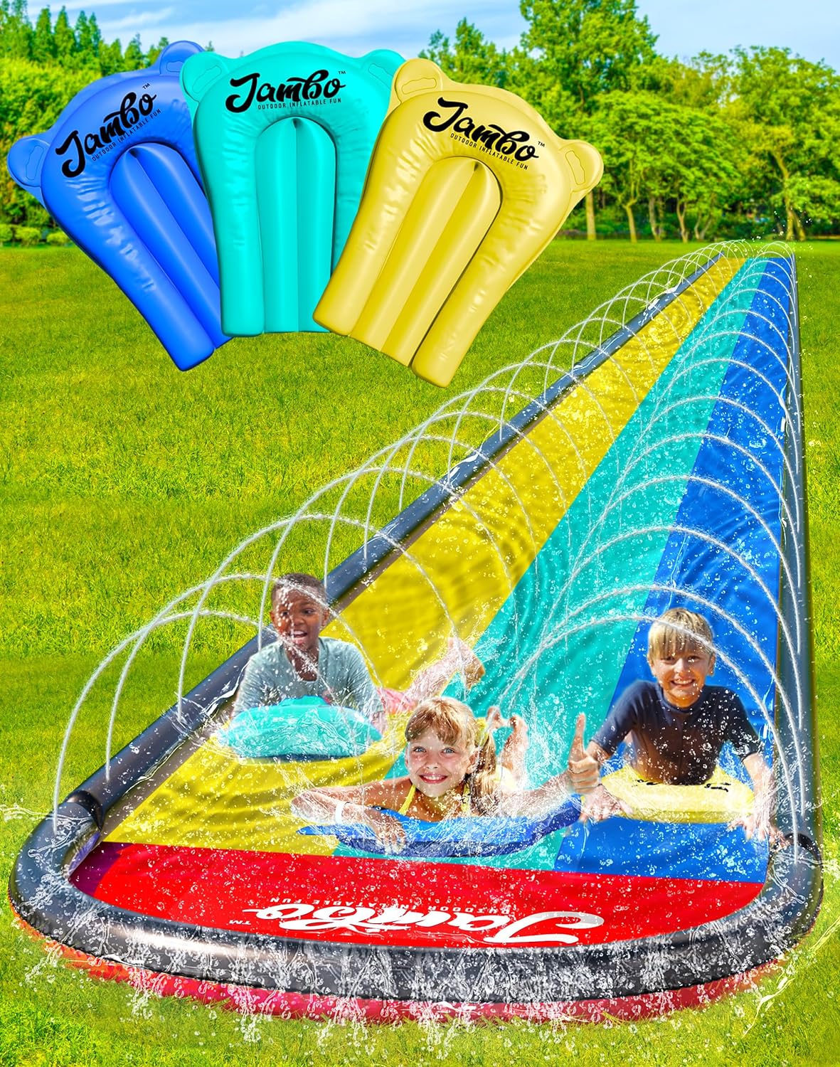 JAMBO Triple Lane Slip Splash and Slide (Water Soaker, 20' Foot ...