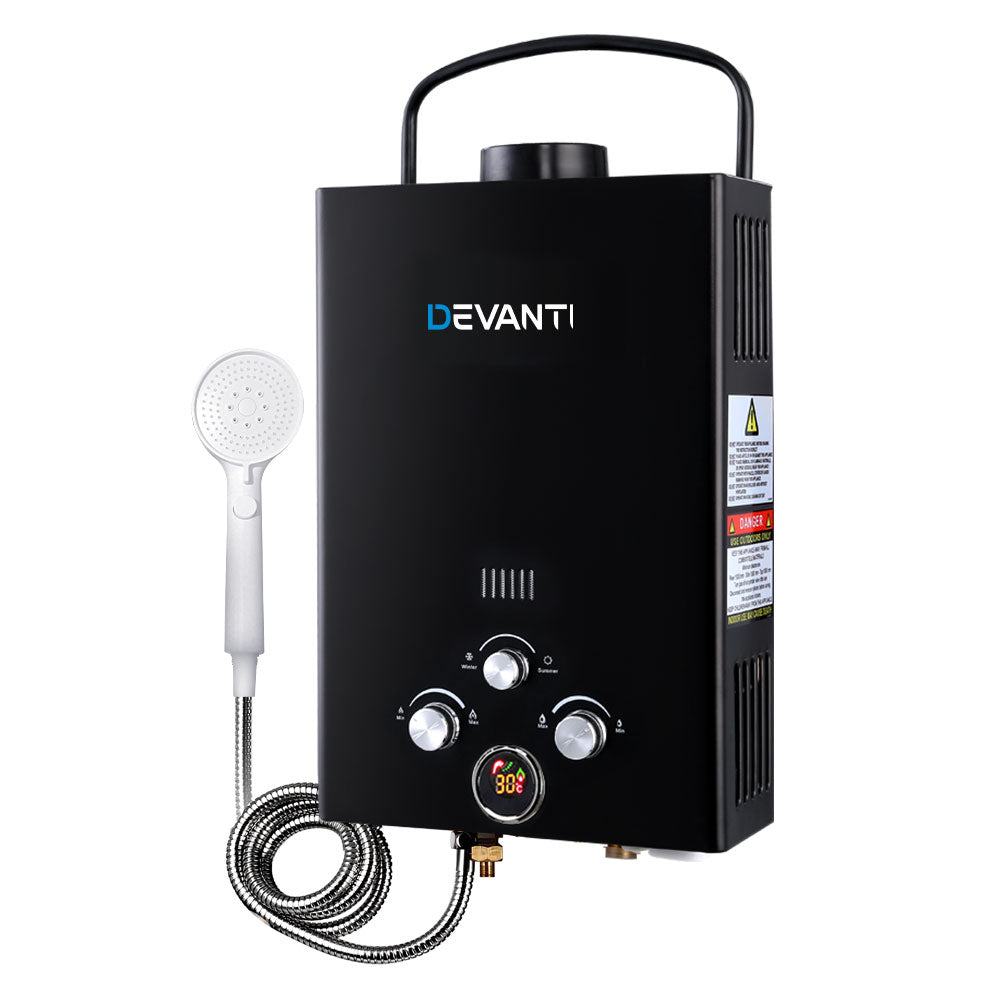 Devanti Portable Gas Water Heater 8L/Min With Pump LPG System Black ...