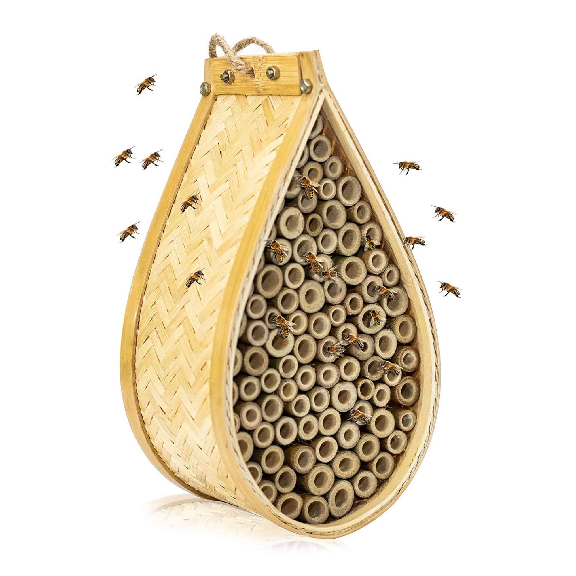 Bamboo Mason Beehive House Pollinator Tear Drop Bee Nest Hive Garden B ...