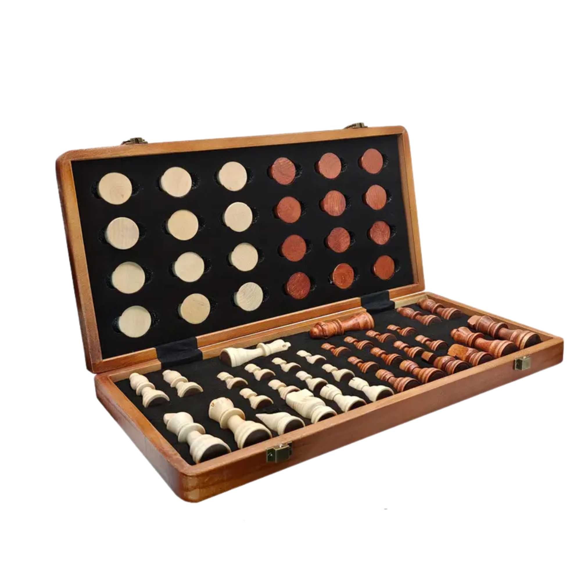 Social Hike Wooden Chess & Checkers 2 in 1 – Magnetic Travel Foldable ...