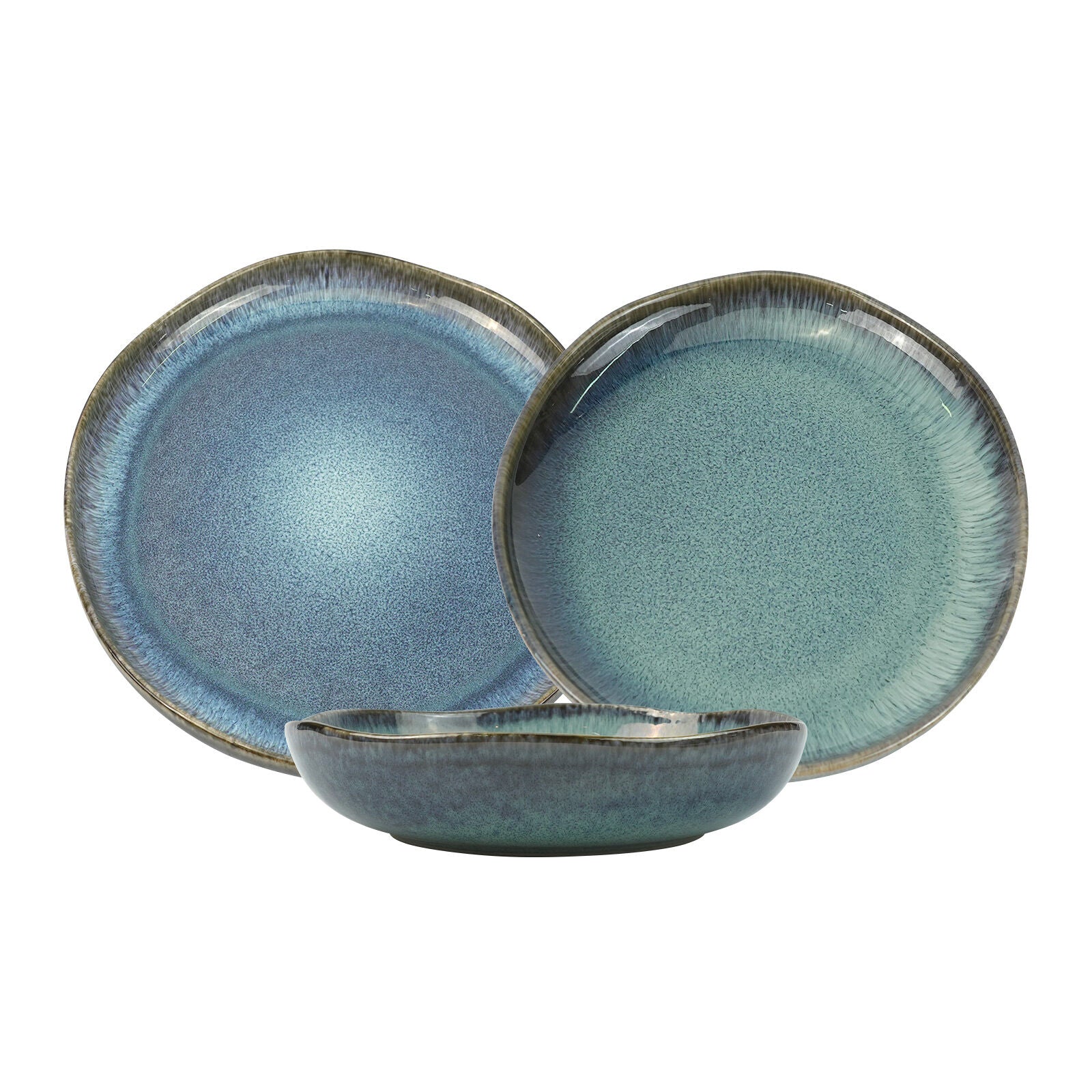 3 Pieces Reactive Glazed Ceramic Organic Fine Dinner Set with Plate an ...