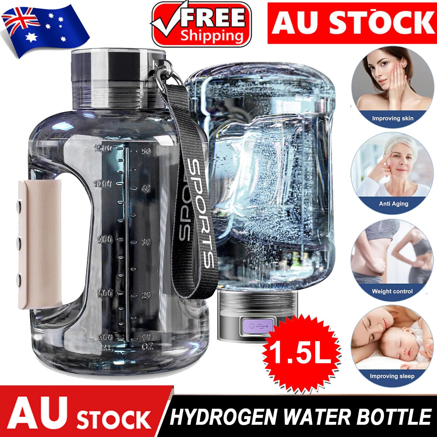 1.5L Hydrogen Water Bottle Hydrogen Rich Portable Rich Hydrogen Water ...