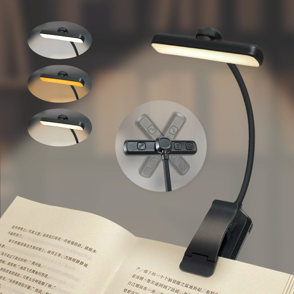Black Rechargeable LED Book Light with Adjustable Brightness and Color ...