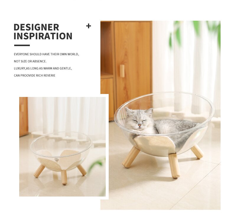 Luxury Transparent Cat Bed with Wooden Legs - Stylish Pet Nest – Gifts ...