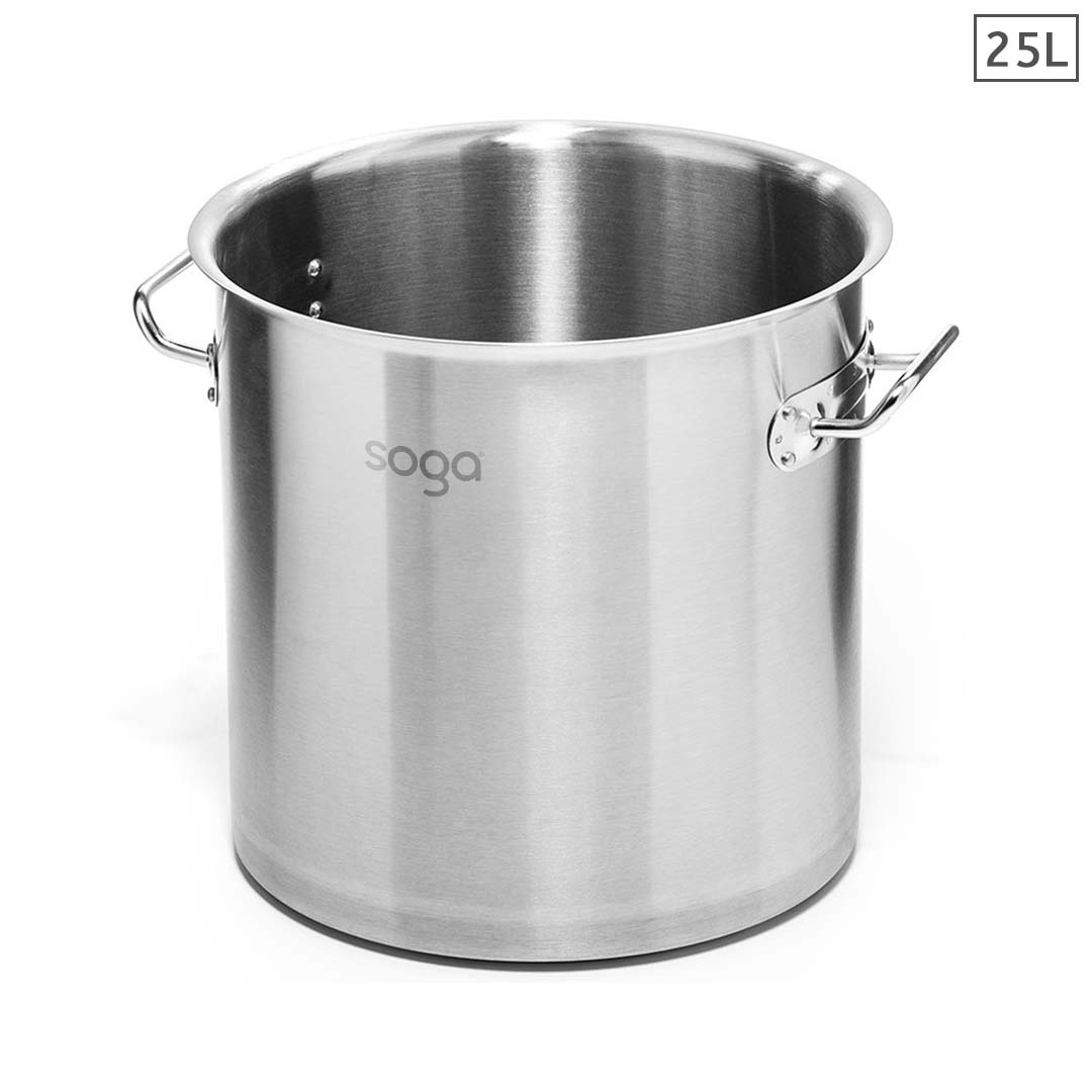 SOGA Stock Pot 25L Top Grade Thick Stainless Steel Stockpot 18/10 With ...