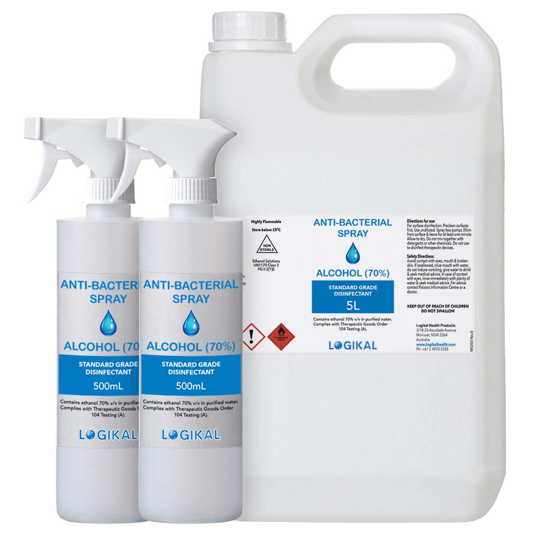 5L and 2X 500ML Standard Grade Disinfectant Anti-Bacterial Alcohol Spr ...