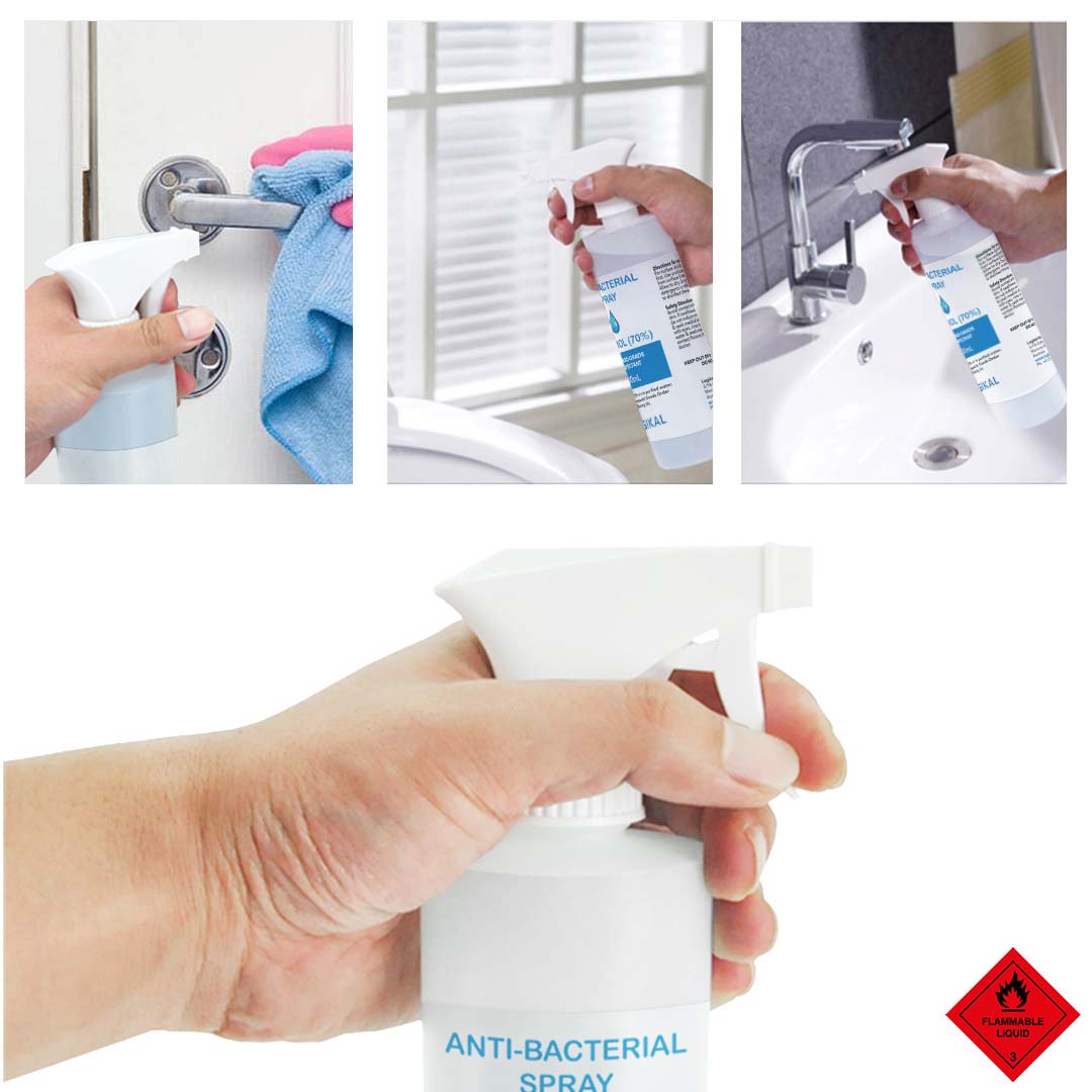 4X 500ml Standard Grade Disinfectant Anti-Bacterial Alcohol Spray Bott ...