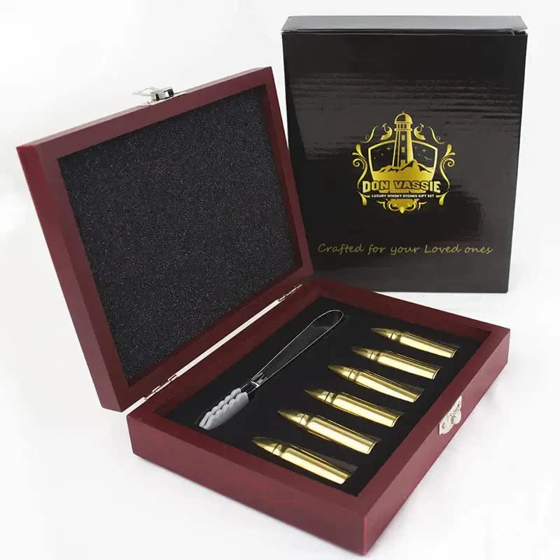 Don Vassie XL Gold Whisky Bullet Chillers 6 Pieces with Tong and a Lux ...