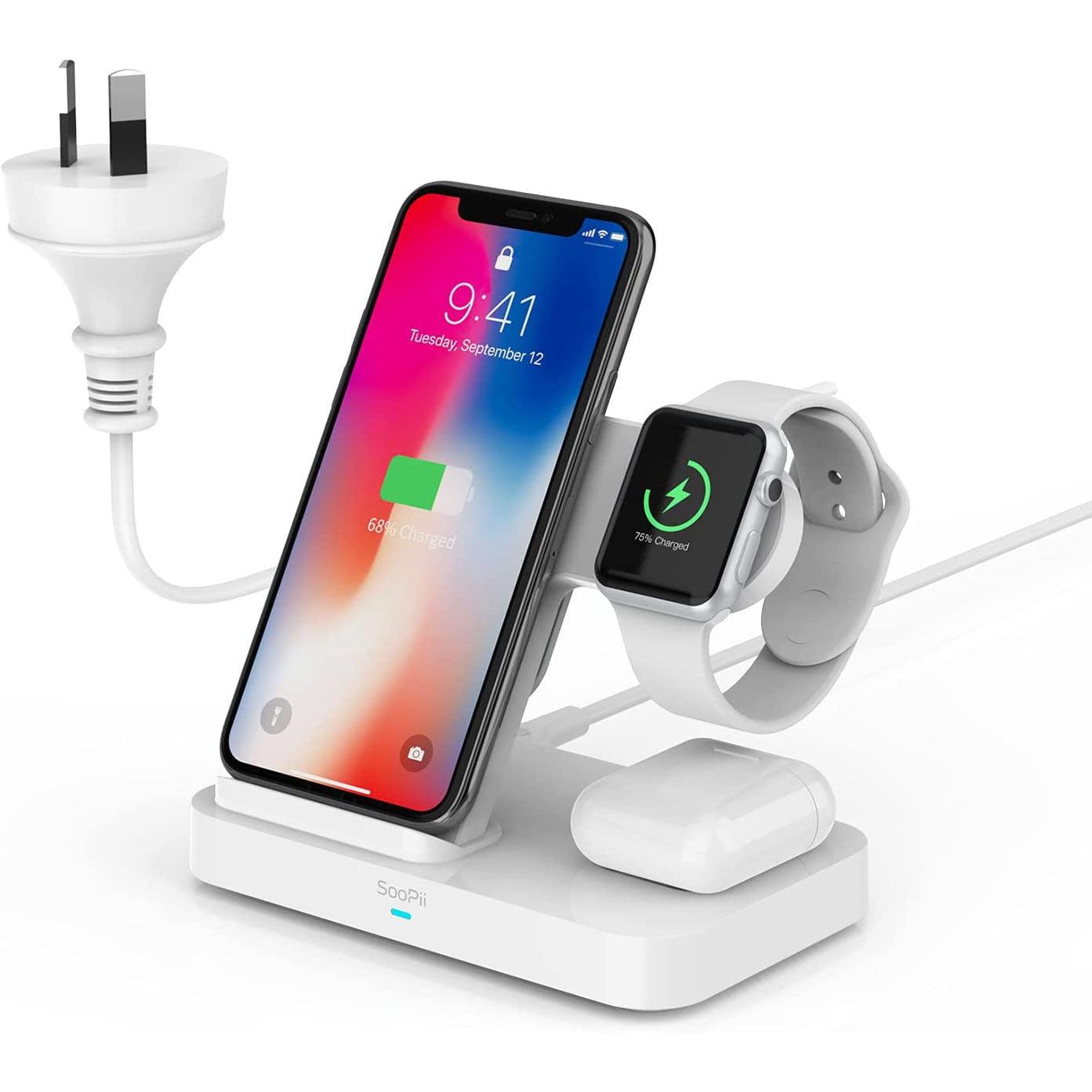 4 in 1 Wireless Charging Station with 2 USB Ports, with Built-in QC 3 ...