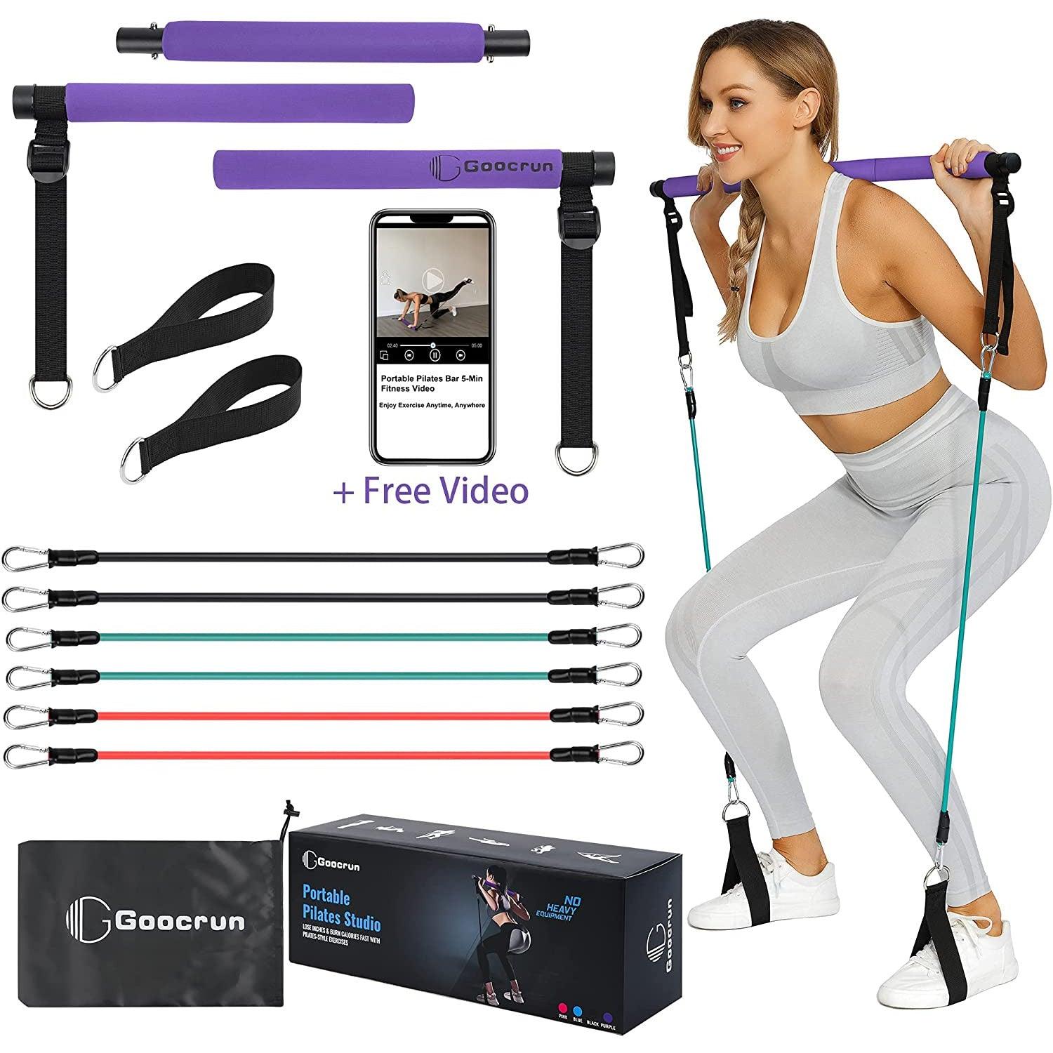Portable Pilates Bar Kit with Resistance Bands for Men and Women - 6 E ...