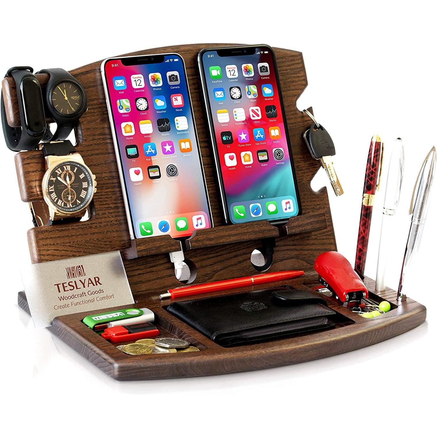 Wood Phone Docking Station Natural Ash Phone Key Holder Wallet Stand W ...
